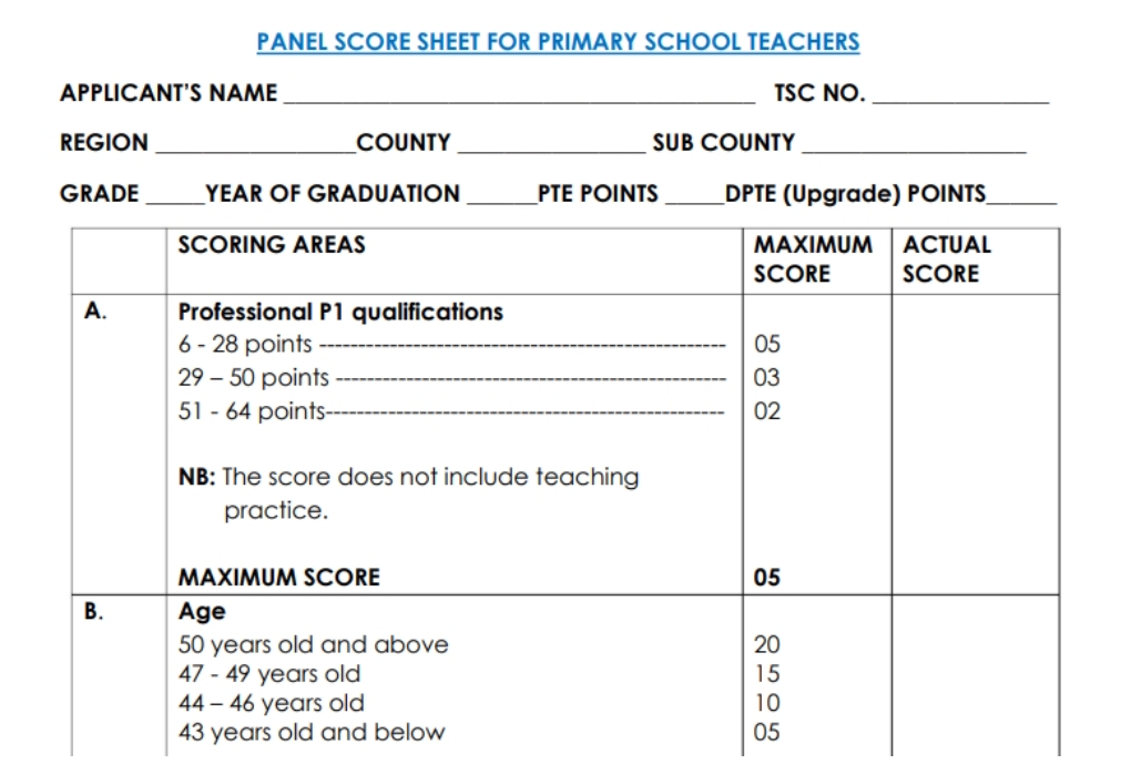 New TSC Scoresheet For Recruitment Of Primary Teachers To PnP 2024 ...