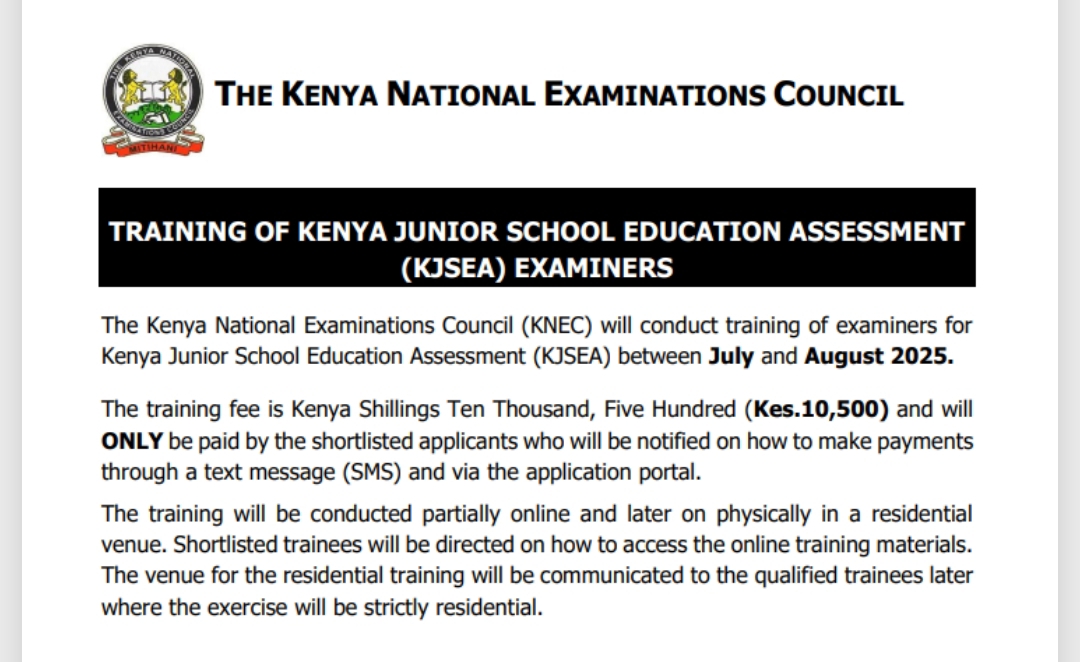 KNEC Advertises Training Of KJSEA Examiners July & August 2025. Check ...