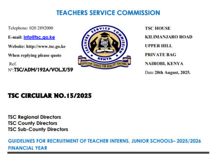 TSC Circular: Guide For Recruiting Junior & Senior Intern Teachers ...