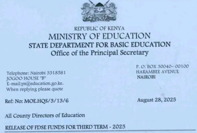 Ministry Circular On Release Of School FDSE 2025 Third Term Capitation | Education Board