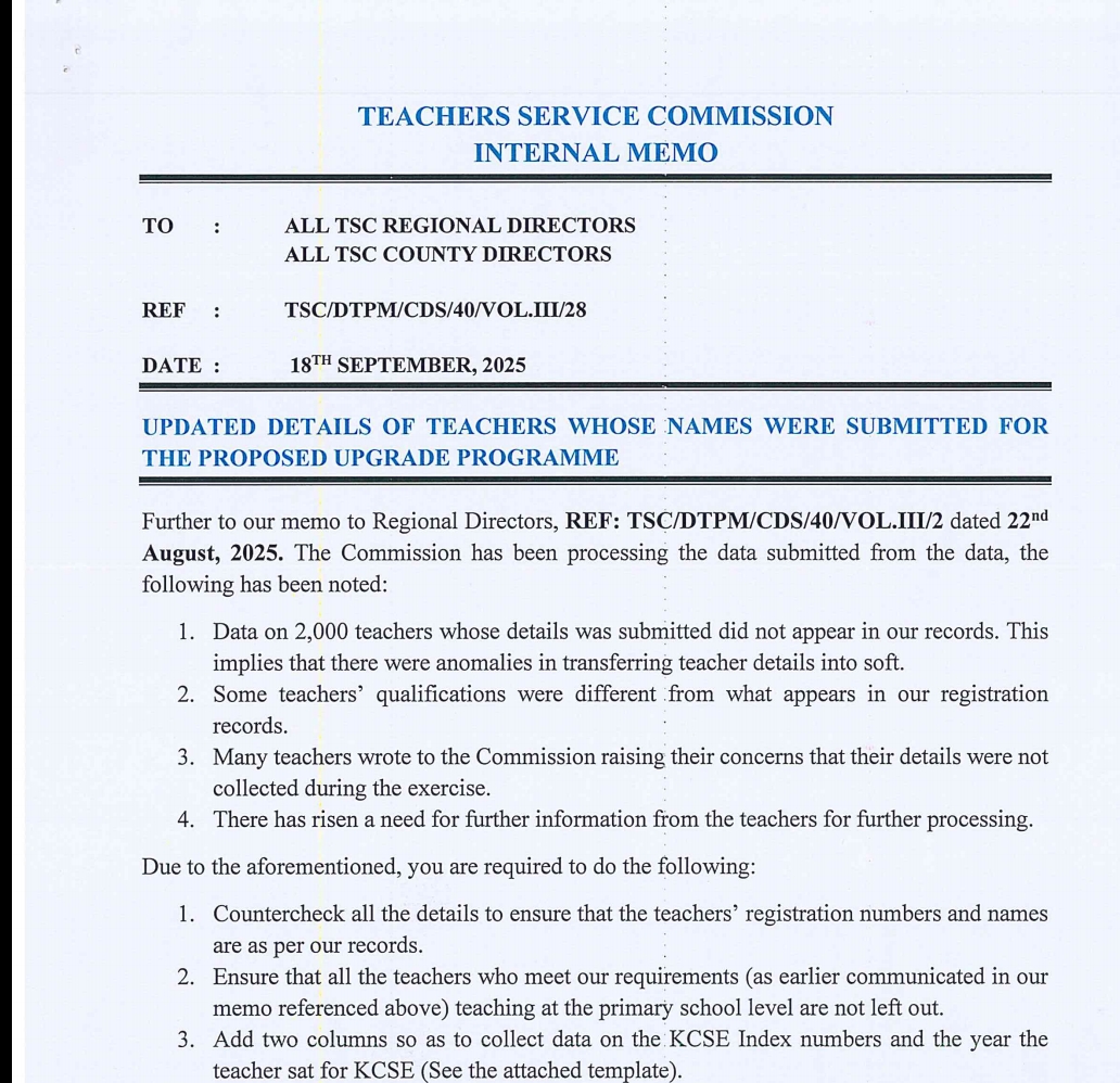 TSC List Of 38,849 P1 Teachers Qualified For World Bank Upgrading | Education Board