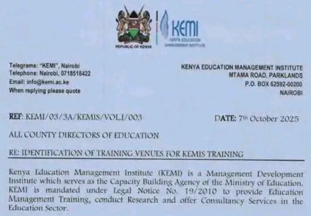 Circular: KEMI Training Of Primary & Junior School HOI's And Teachers ...